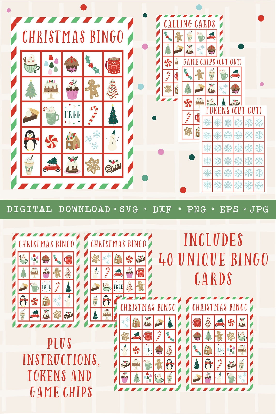 Christmas Bingo / Bingo Printable / 40 Unique Bingo Cards / Christmas ...