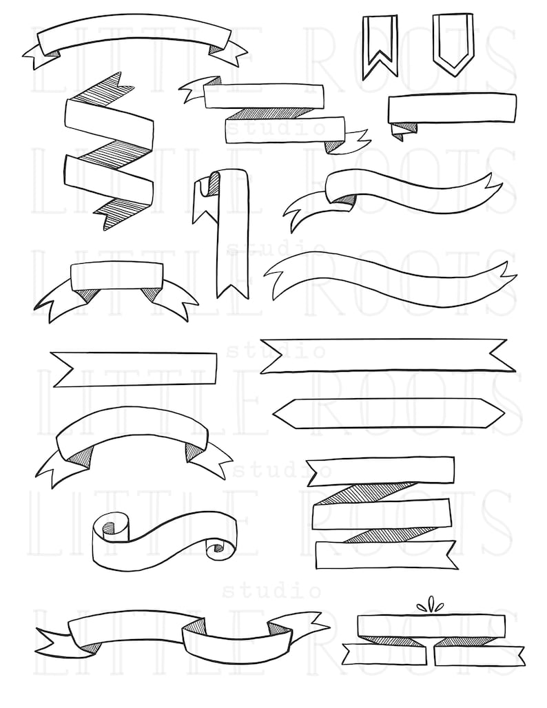 Banner Doodles / Hand Drawn Banner Clip Art / Banner Clip Art / Blog ...