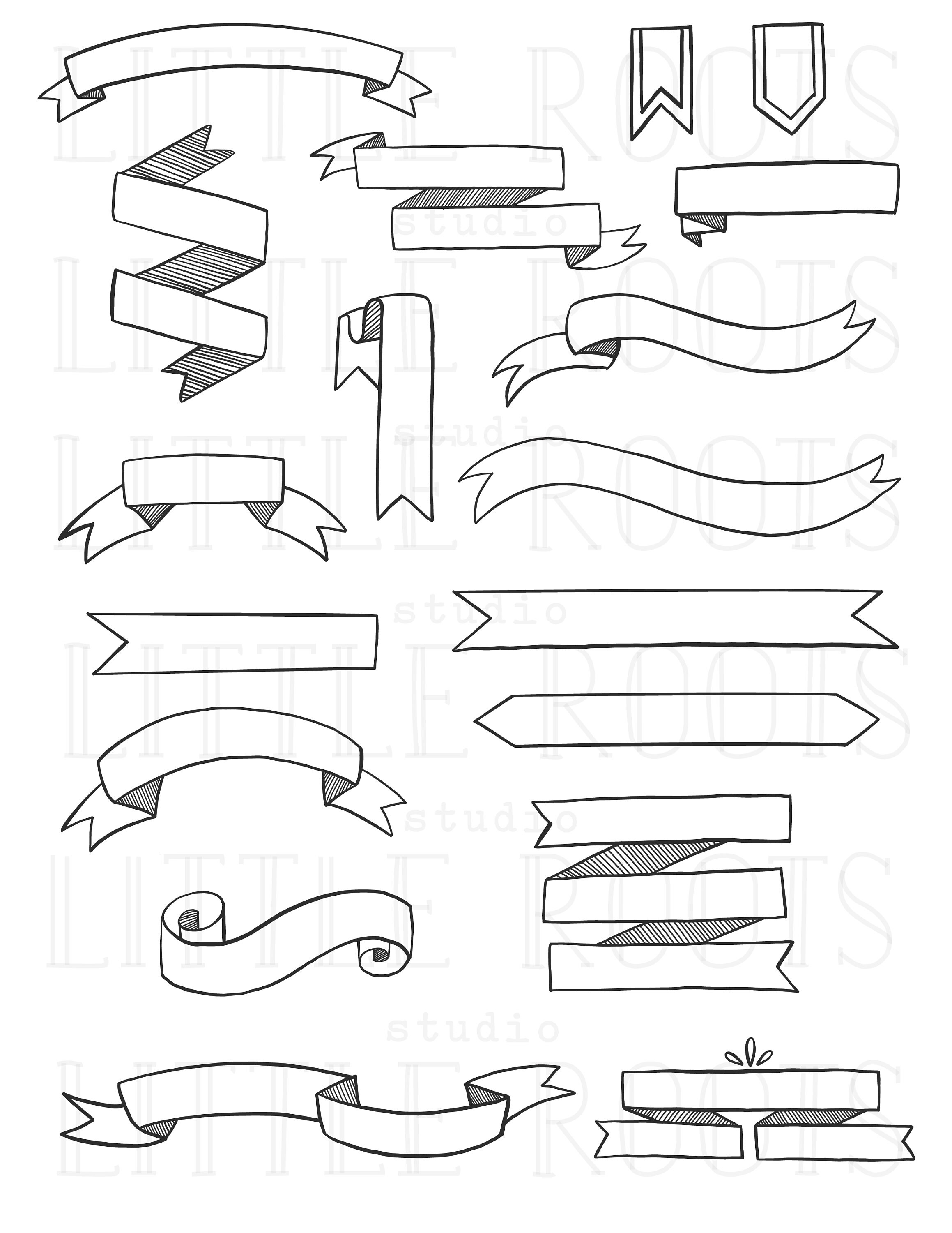 Banner Doodles / Dibujado a mano Banner Clip Art / Banner Clip Art ...