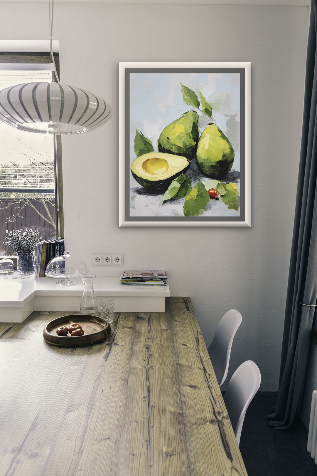 Acrylic Wall Art, Refreshing Avocados on Blue Grey Background, Matte ...