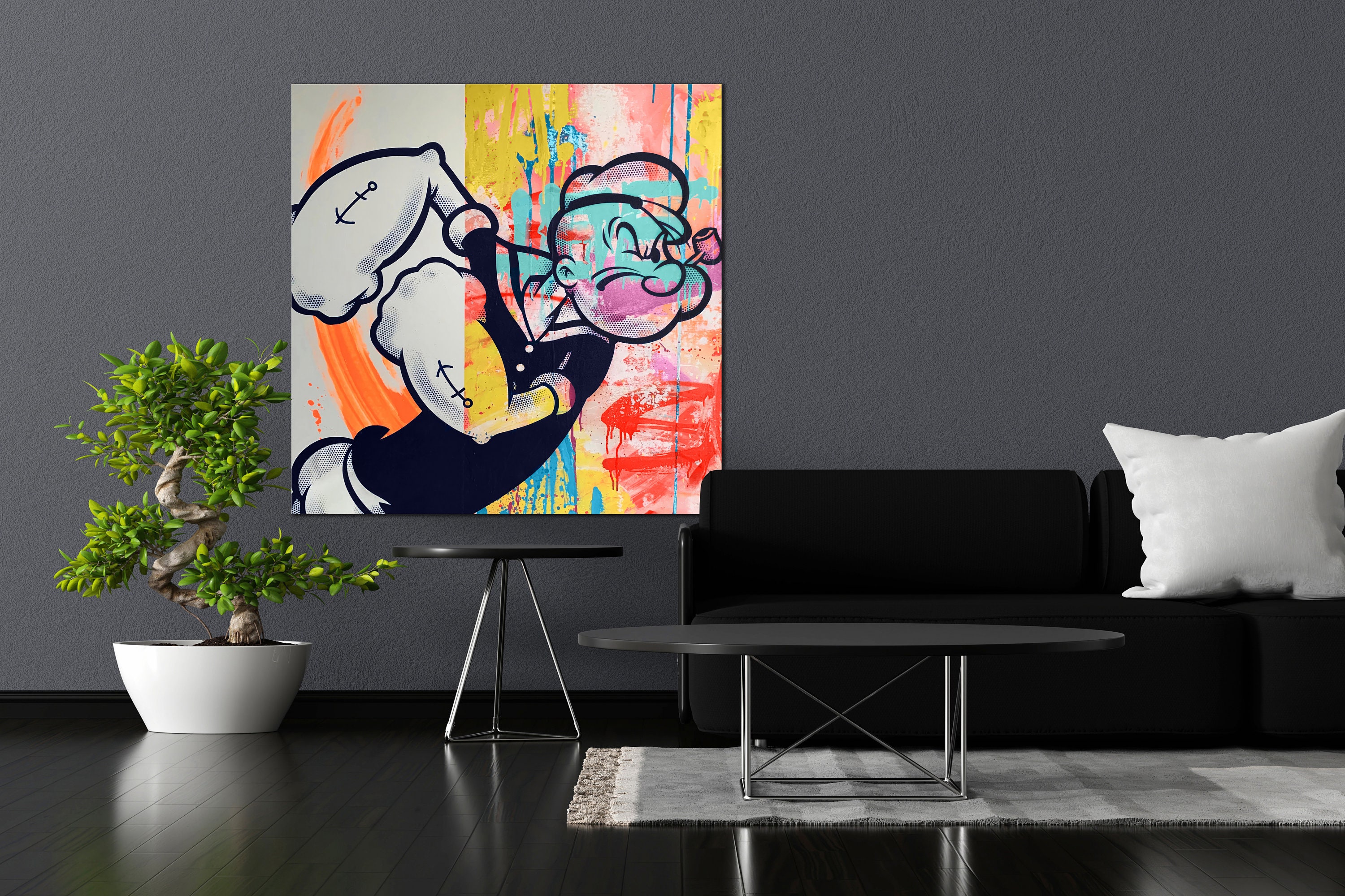 Popeye Graffiti Wall Art Canvas Print Colorful Banksy Print Lithograph ...