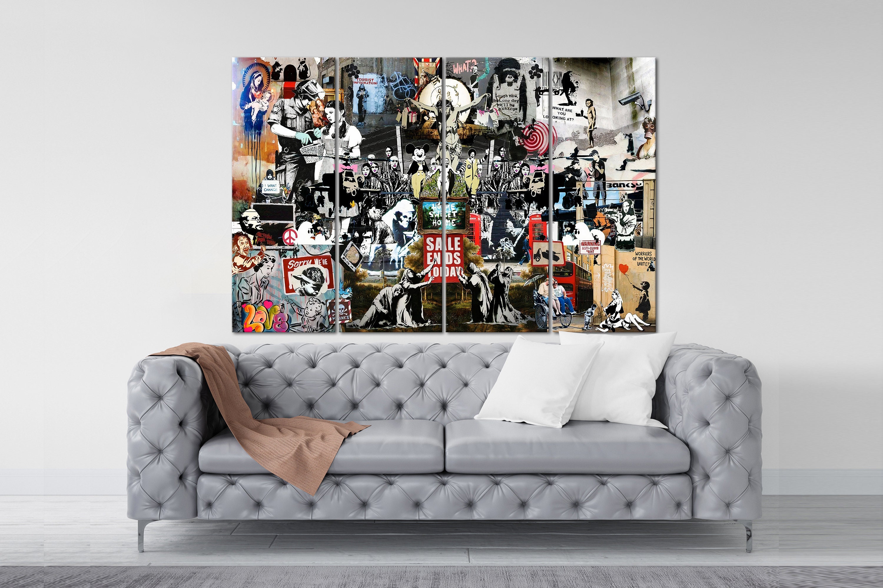 Banksy Collage Wall Art Canvas Print Banksy Pop Art Canvas Street ...