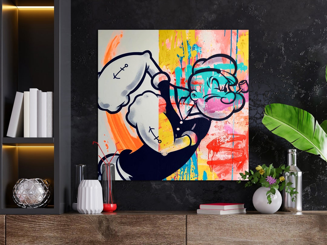 Popeye Graffiti Wall Art Canvas Print Colorful Banksy Print Lithograph ...