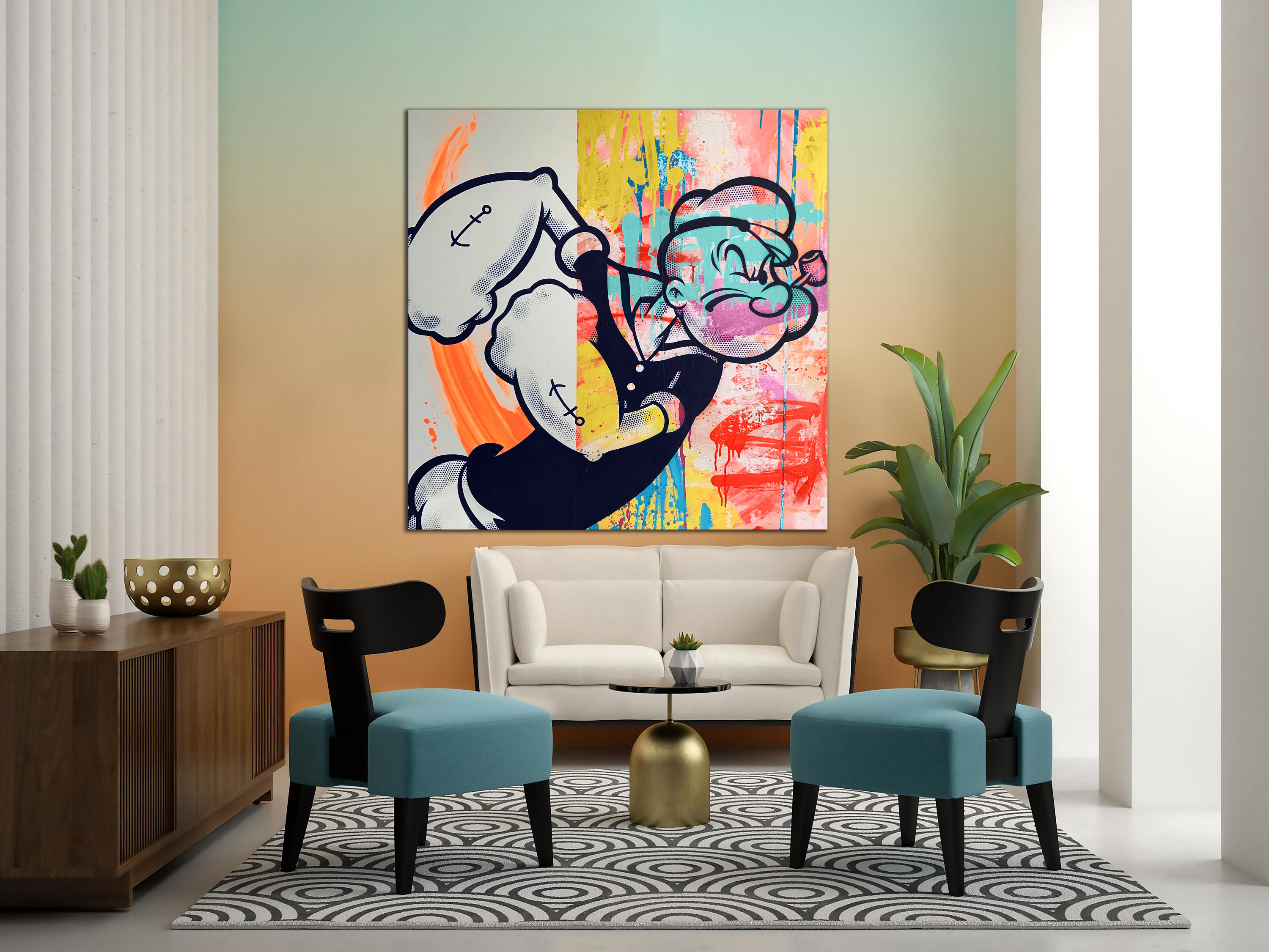 Popeye Graffiti Wall Art Canvas Print Colorful Banksy Print Lithograph ...