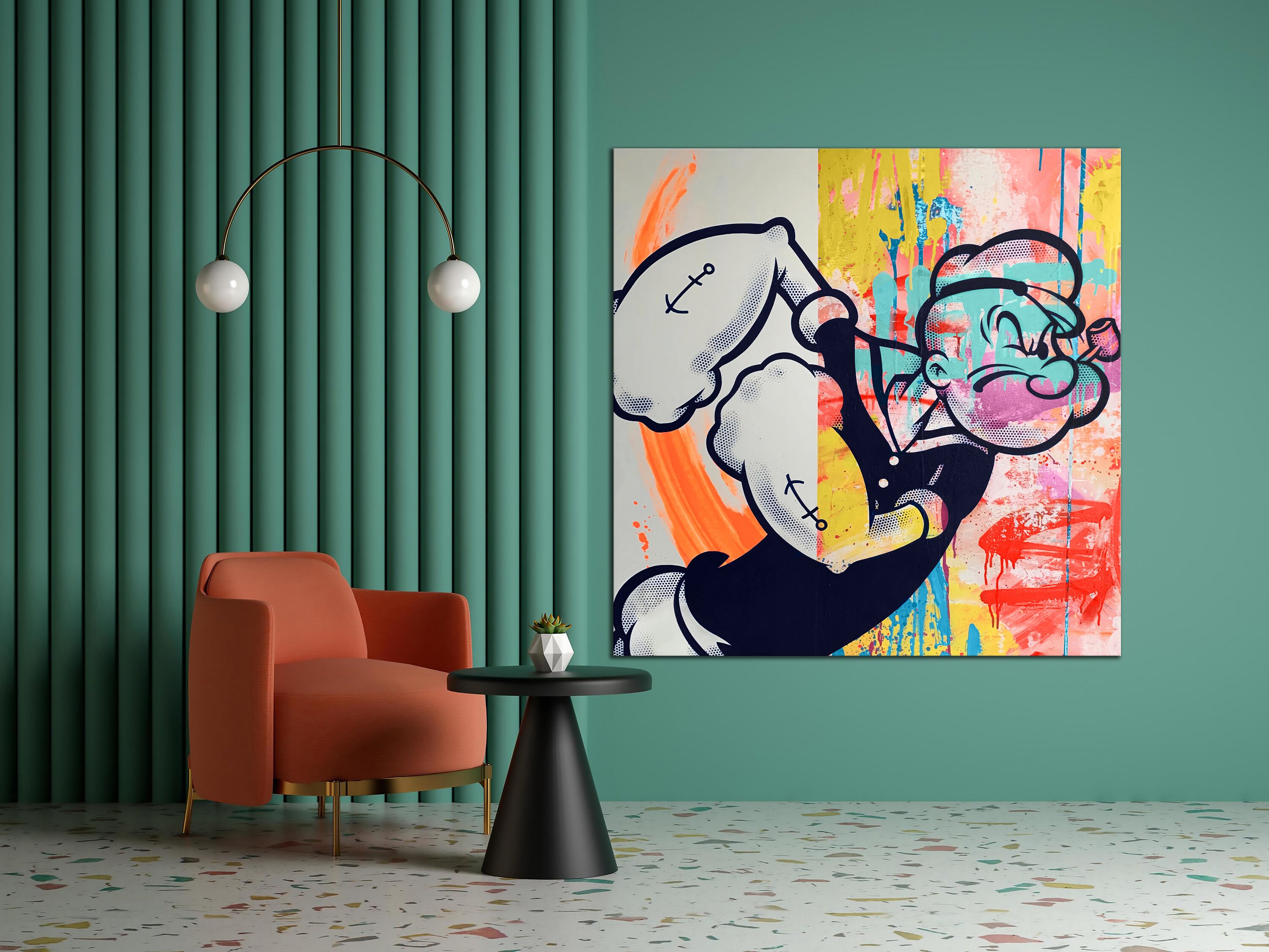 Popeye Graffiti Wall Art Canvas Print Colorful Banksy Print Lithograph ...