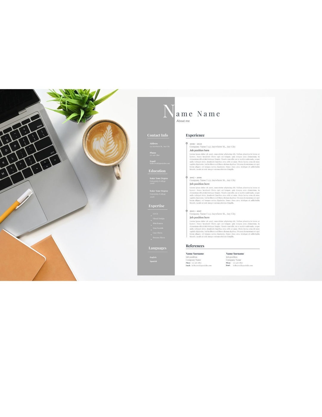 Elegant Simple | One Page | Gray Resume Template | Editable Canva ...