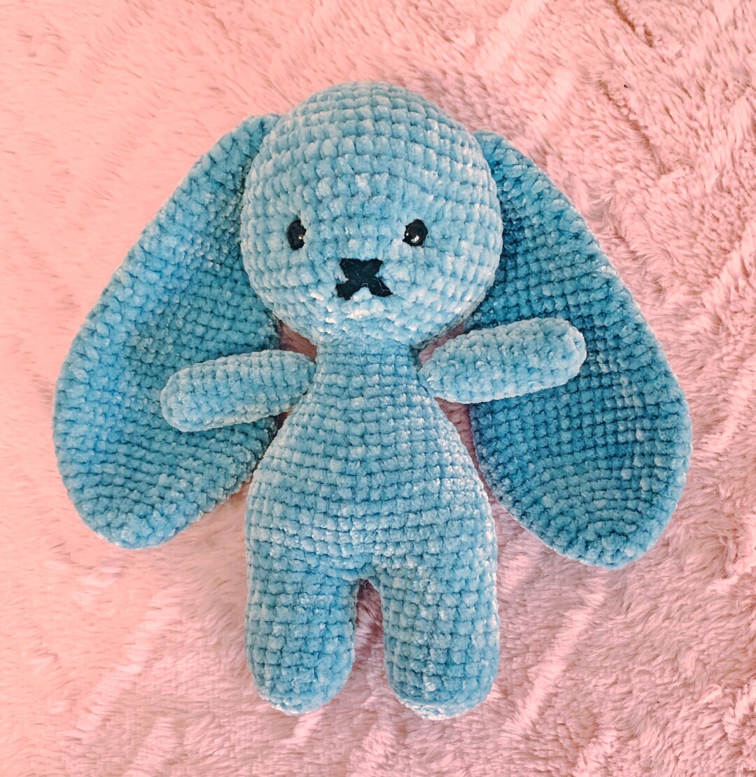 Electric Baby Blue Velvet Crochet Bunny Plush, Crochet Rabbit Amigurumi ...