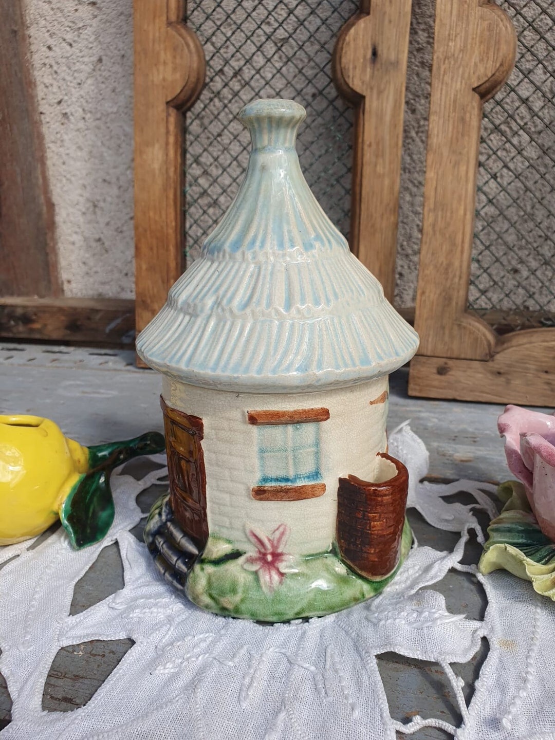 Antique French Slip Tobacco Pot - Slip Pot - Slip Box - Majolica Spice ...