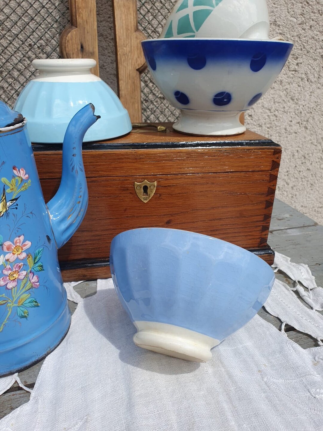 For Kristin French-made Milk Coffee Bowl Ribbed Sky Blue Bowl Vintage ...