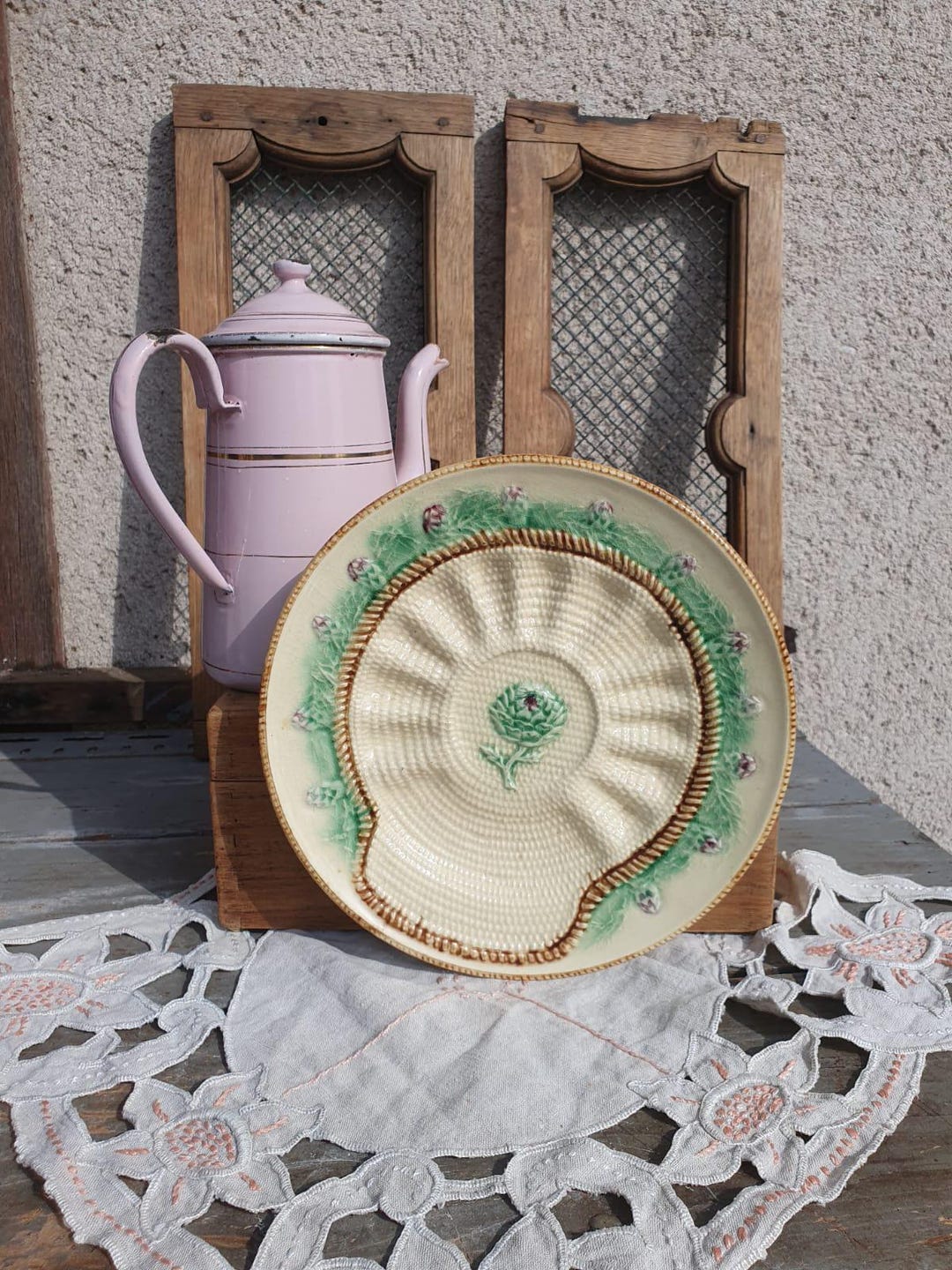 Antique Barbotine Plate From the Longchamp Factory - French Majolica ...