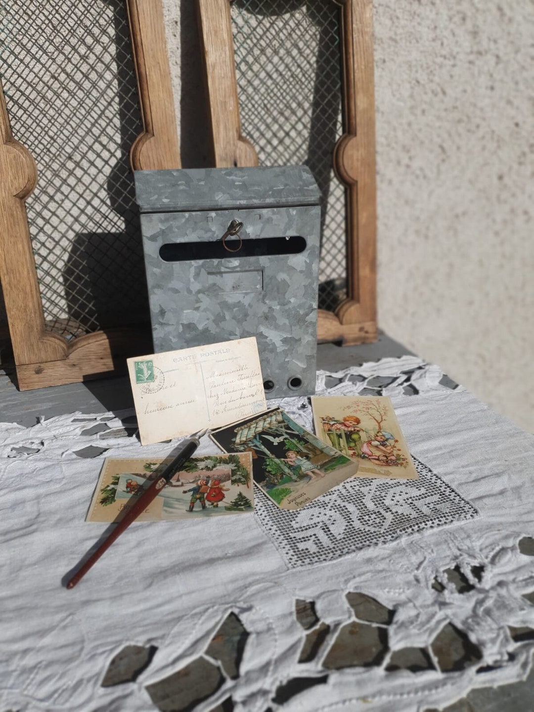 Antique Metal Mailbox - Galvanized Steel Mailbox - Vintage Zinc Postal ...