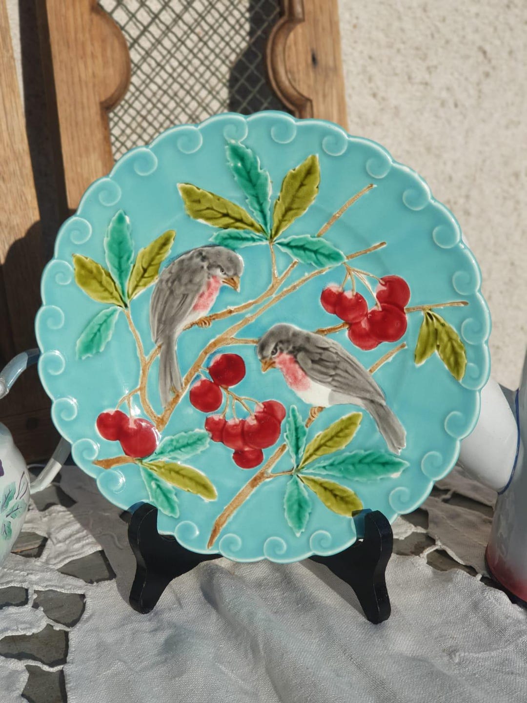 Antique Barbotine Plate From Sarreguemines - Vintage French Majolica ...