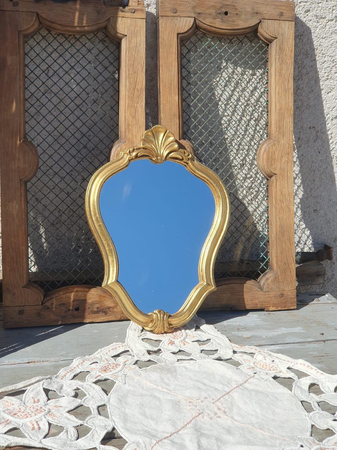 Small Rocaille Mirror With Wooden Shell and Gilded Stucco - Vintage ...