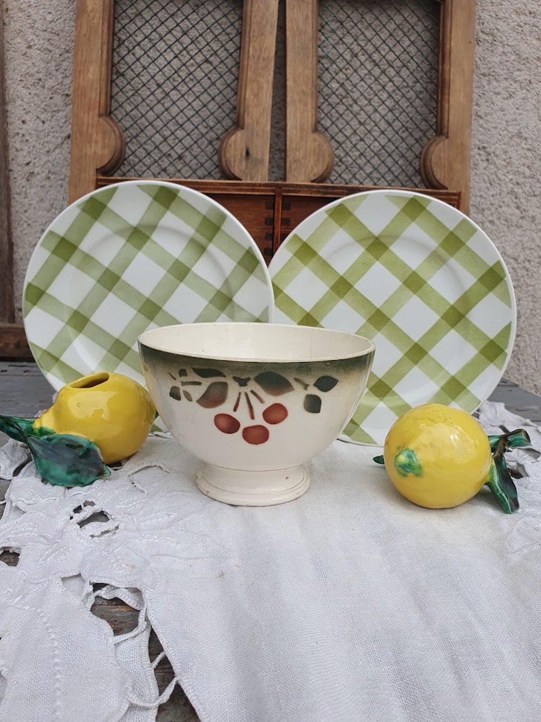 French Latte Bowl Vintage Stencil Decor Ceramic Bowl Badonviller France ...