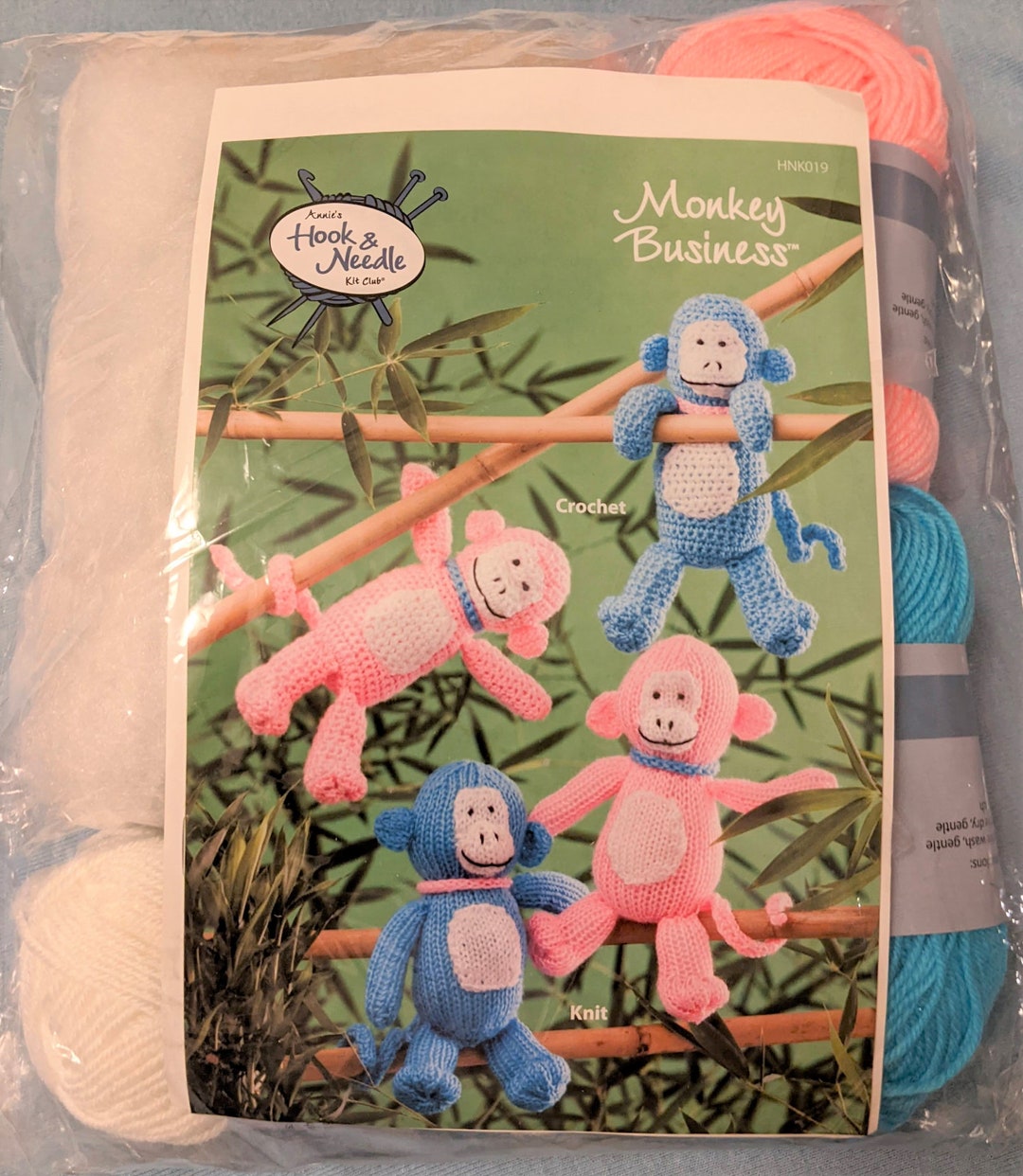 Knit or Crochet Pink and Blue Baby Monkeys Kit Makes 2 Dolls Toys Annie ...