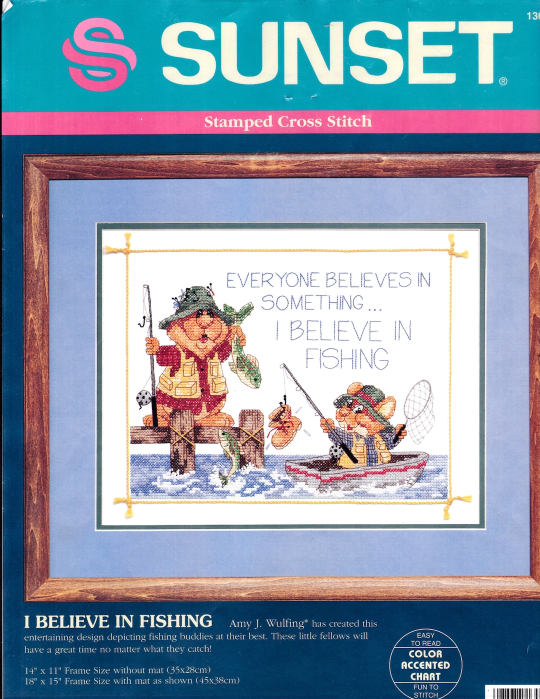 Fishing Stamped Cross Stitch Kit: I Believe in Fishing, Partially ...