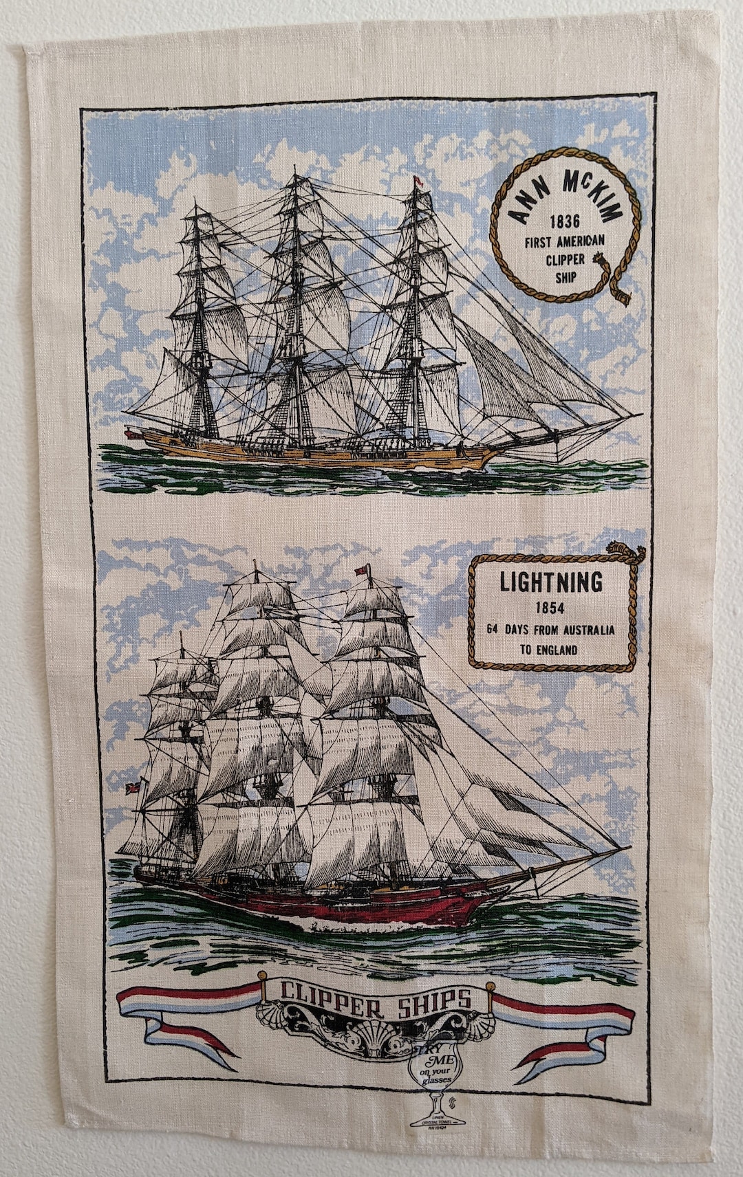 Clipper Ships Dish Tea Towel Ann Mckim & Lightning Sailing Historic ...