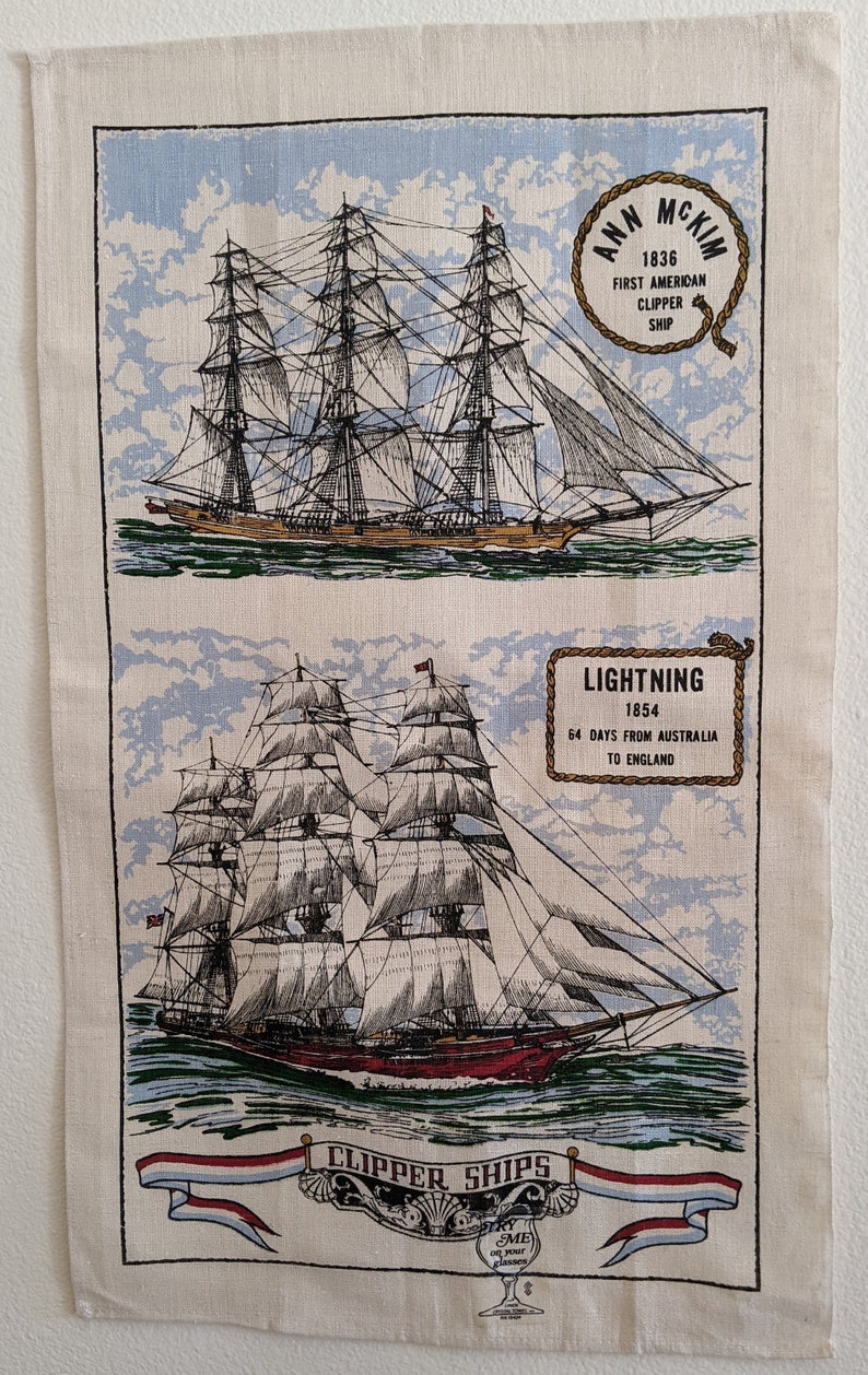 Clipper Ships Dish Tea Towel Ann Mckim & Lightning Sailing Historic ...
