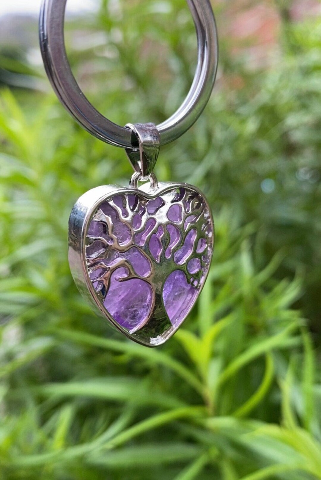 Crystal Heart Keyring. Made With Natural Amethyst in a Tree of Life ...
