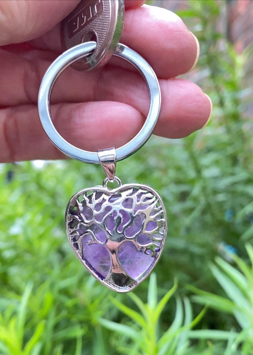 Crystal Heart Keyring. Made With Natural Amethyst in a Tree of Life ...