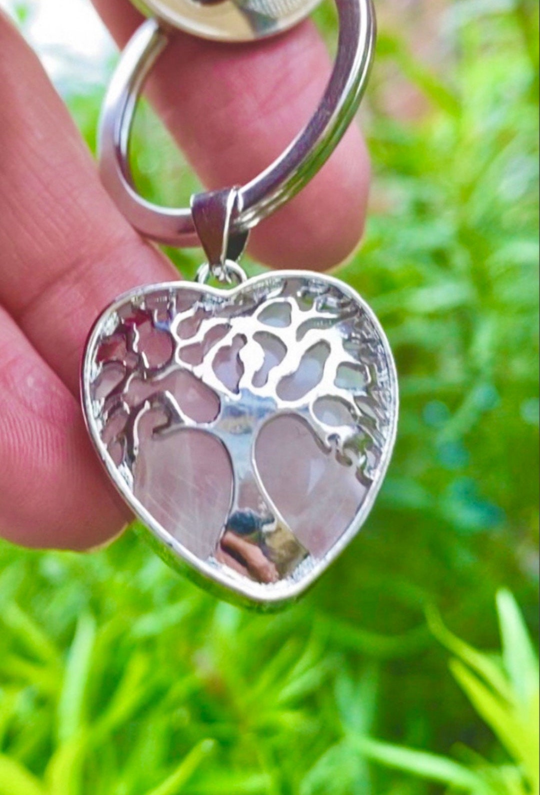 Rose Quartz Crystal Heart Keyring. Natural Rose Quartz in a Tree of ...