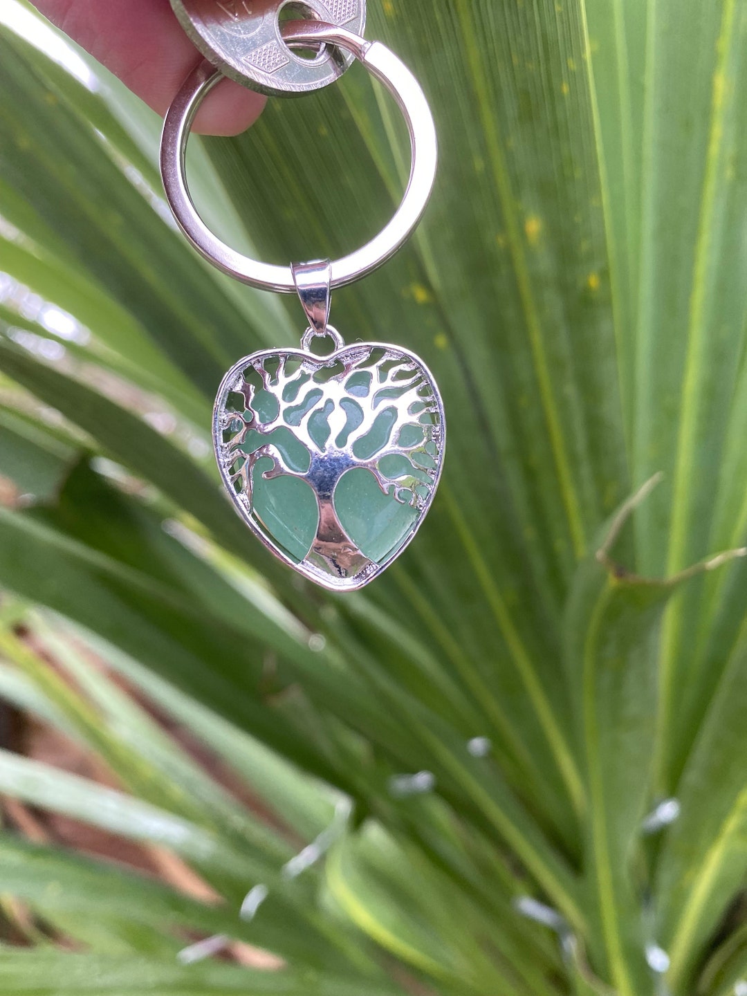 Crystal Heart Keyring. Made With Natural Green Aventurine in Tree of ...