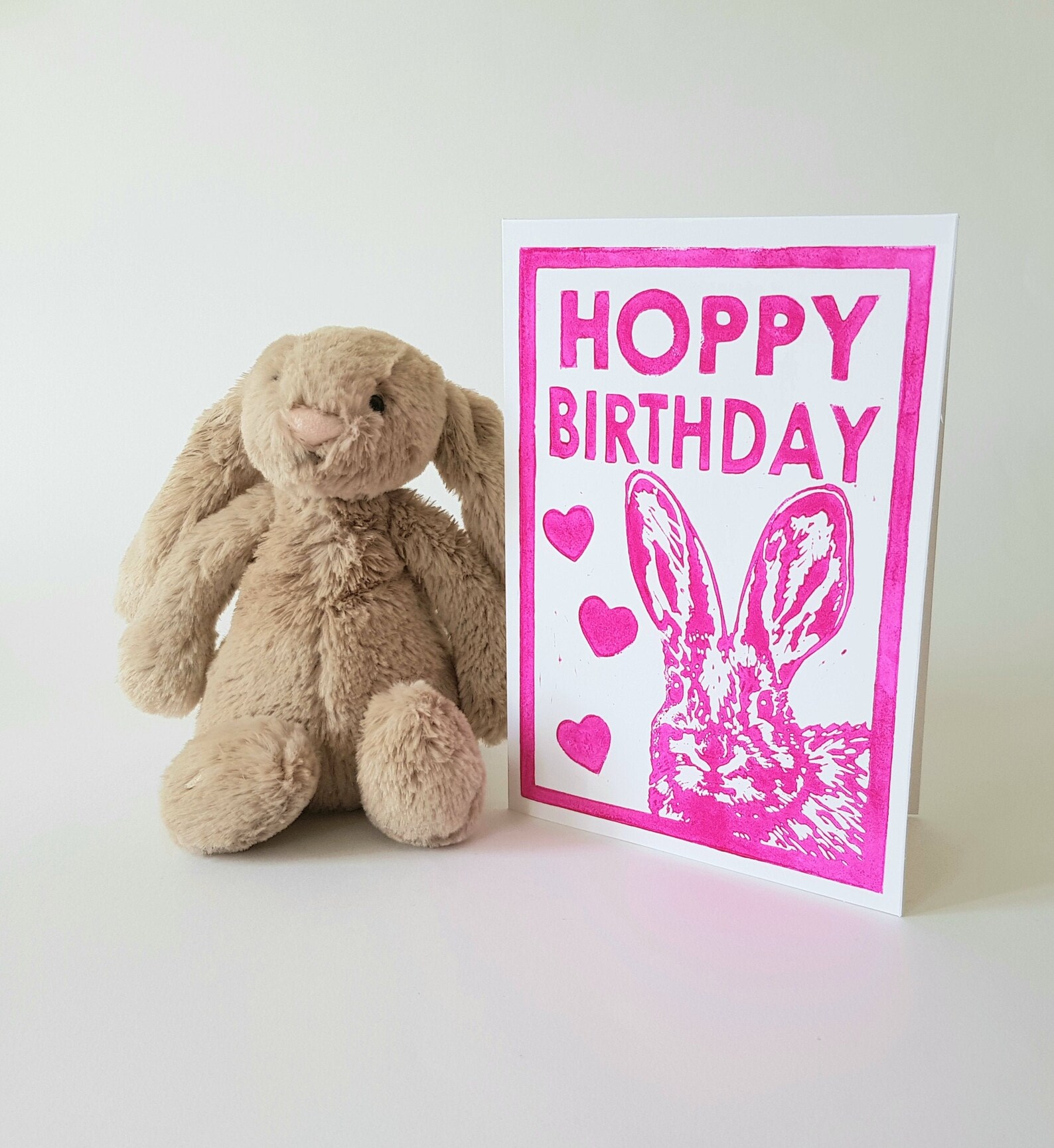 Rabbit Birthday Card, Hoppy Birthday Bunny, Cute Rabbit Print Handmade ...