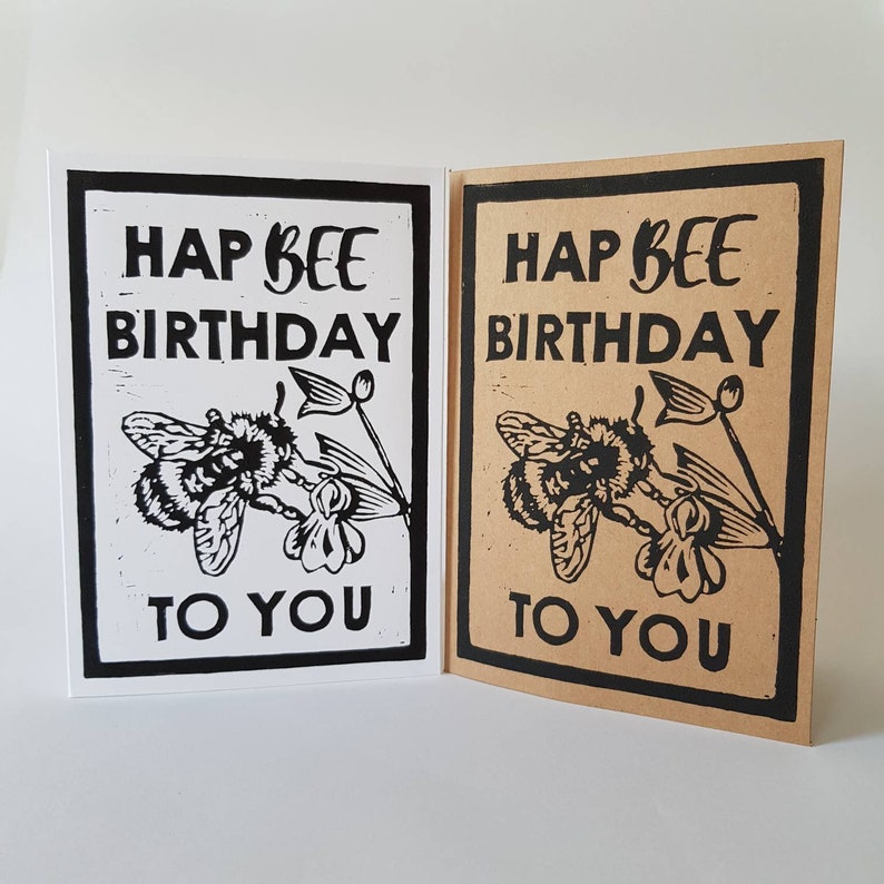 Bumblebee Birthday Card Bee Linocut Bumble Bee Print Hap | Etsy