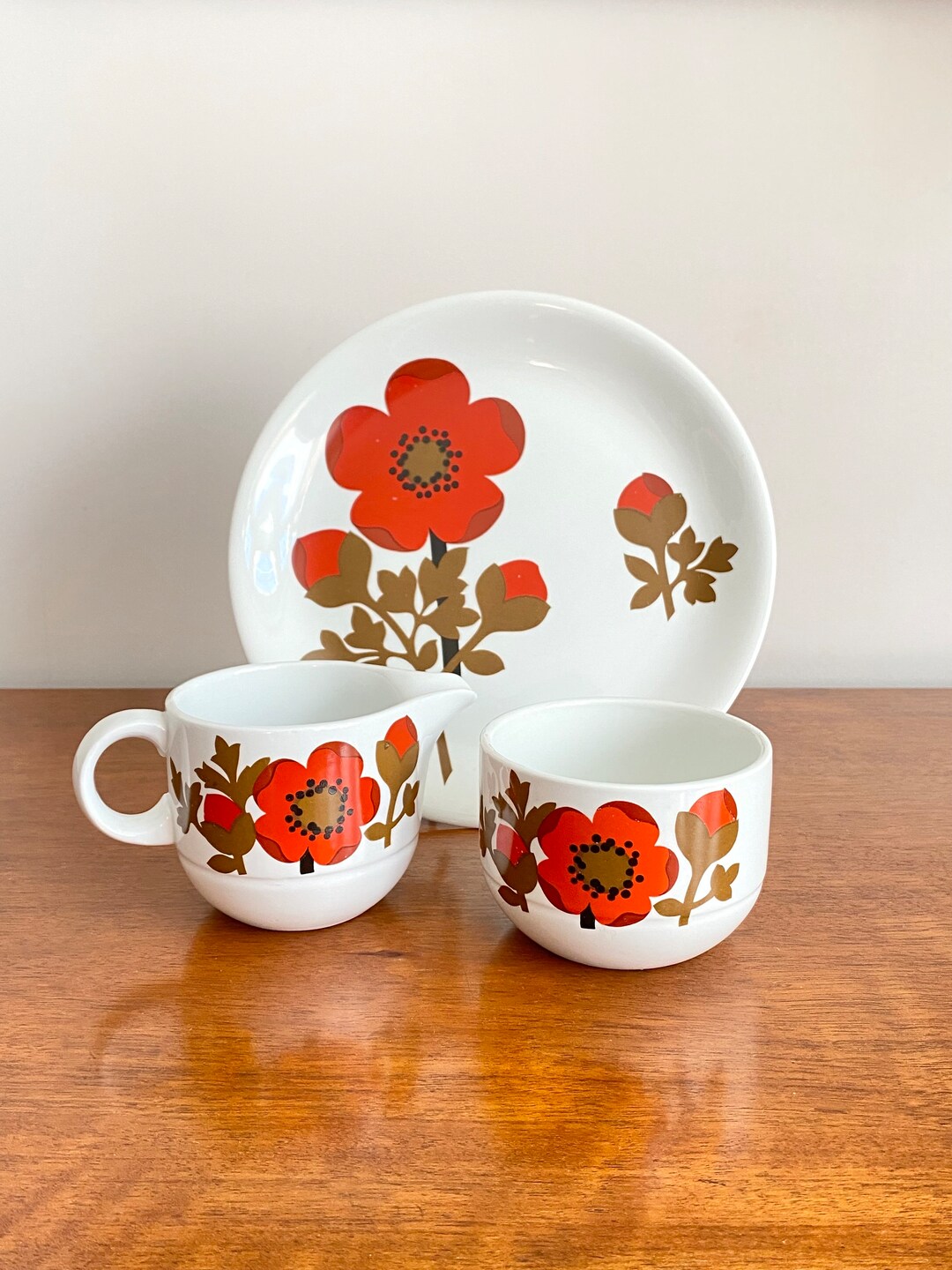 Alfred Meakin Poppy Pimpernel Sugar Bowl, Creamer and Plate - Etsy