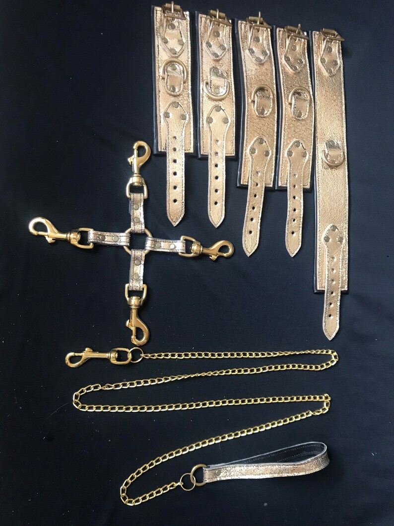 Leather Restraint Set, Gold Leather With Padding, Brass Chain and ...
