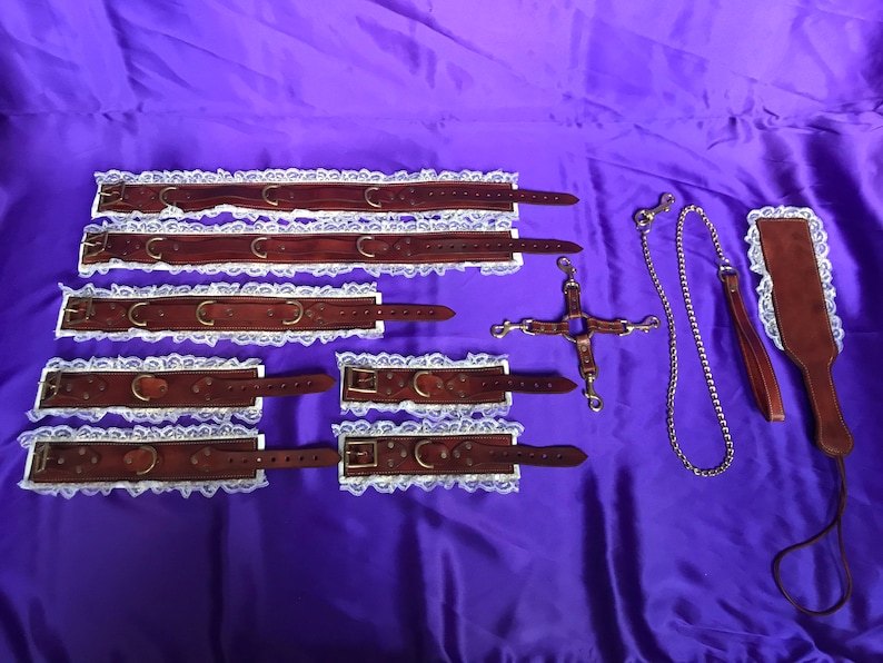 Leather Restraint Set With Choker, Thigh, Wrist,ankle Restraints ...