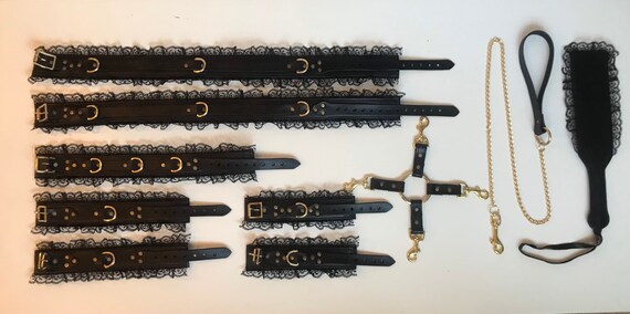 Black Leather Restraint Set With Black Lace and Padding | Etsy