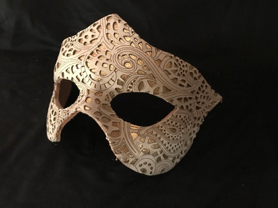 Laser Cut Leather Mask.white and Gold Leather Mask | Etsy