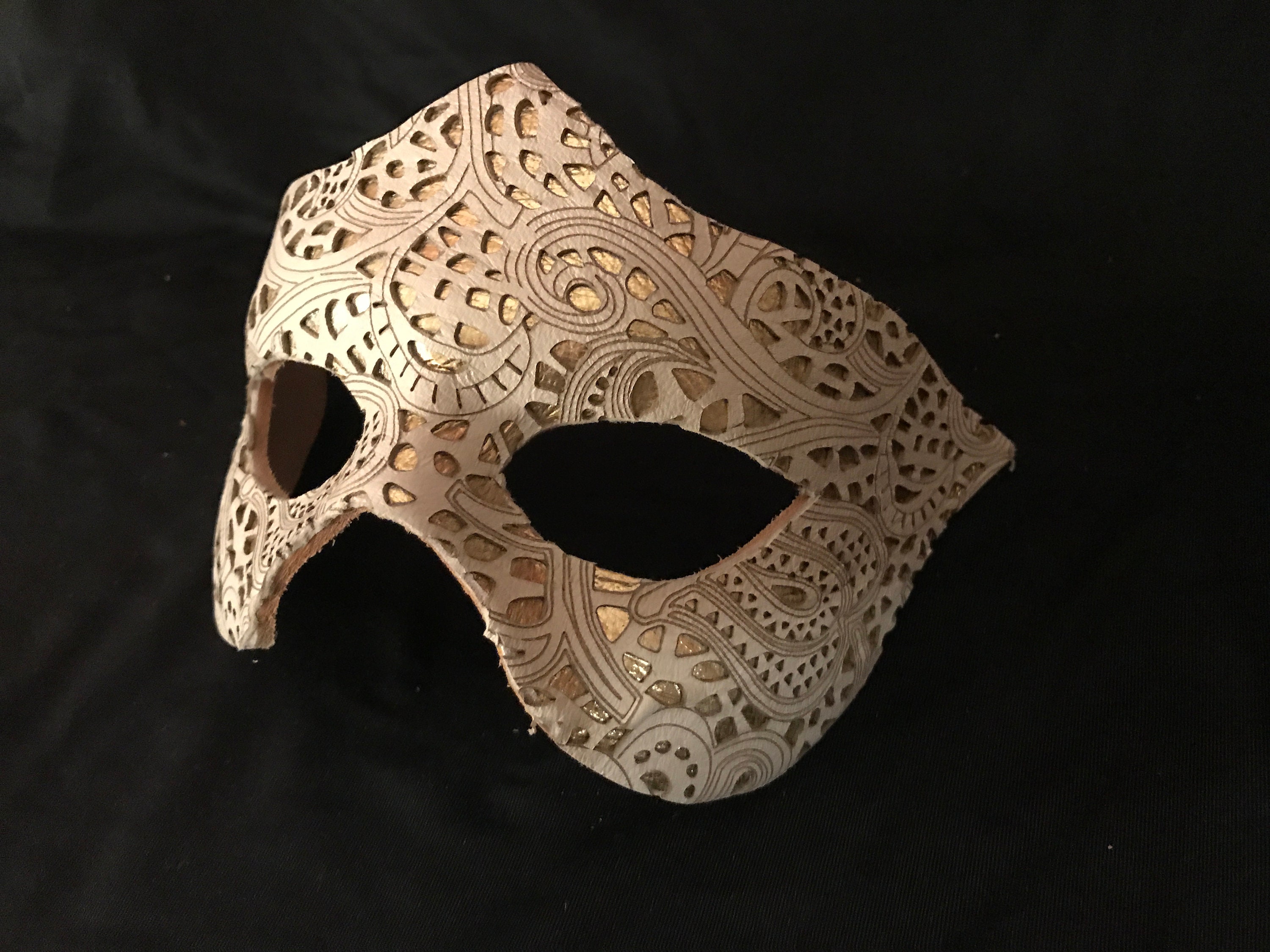 Laser Cut Leather Mask.white and Gold Leather Mask - Etsy