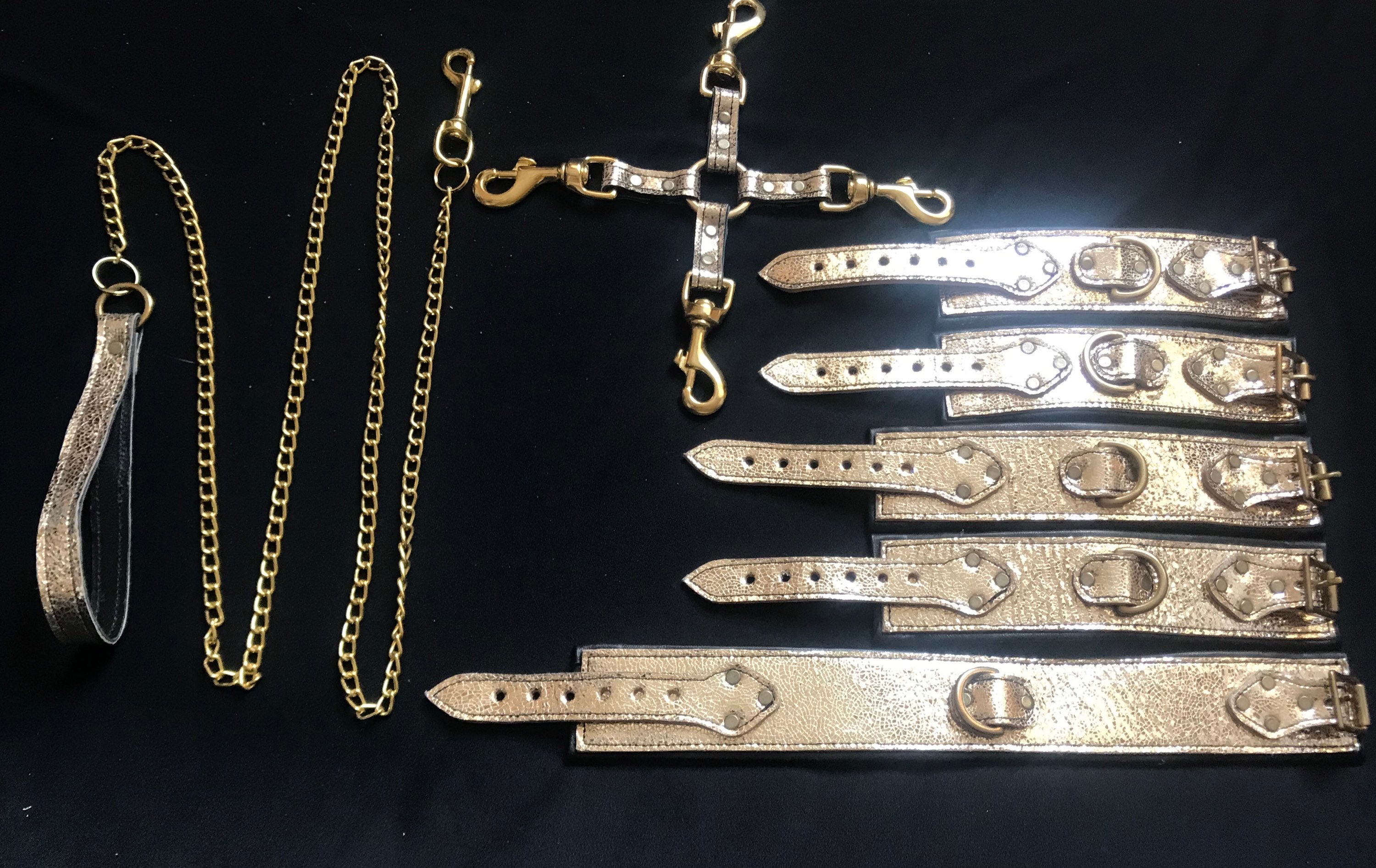 Leather Restraint Set, Gold Leather With Padding, Brass Chain and ...