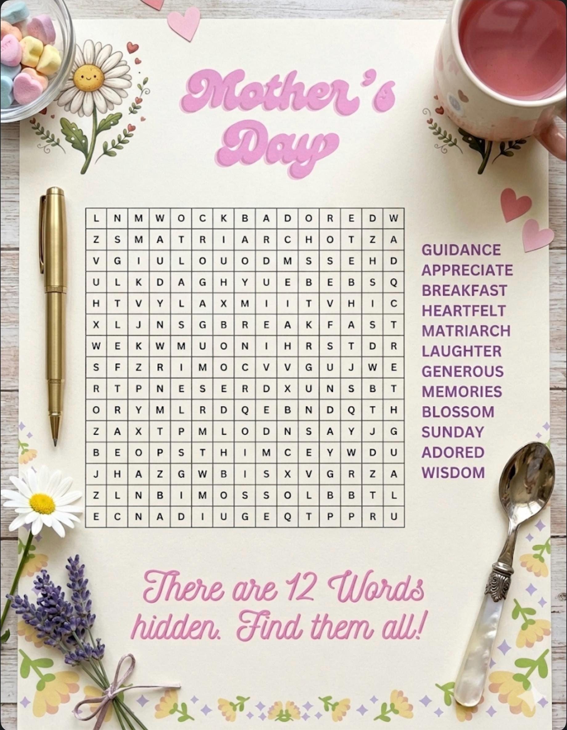 Mother’s Day Word Search Printable, Fun Activity for Kids, Instant ...