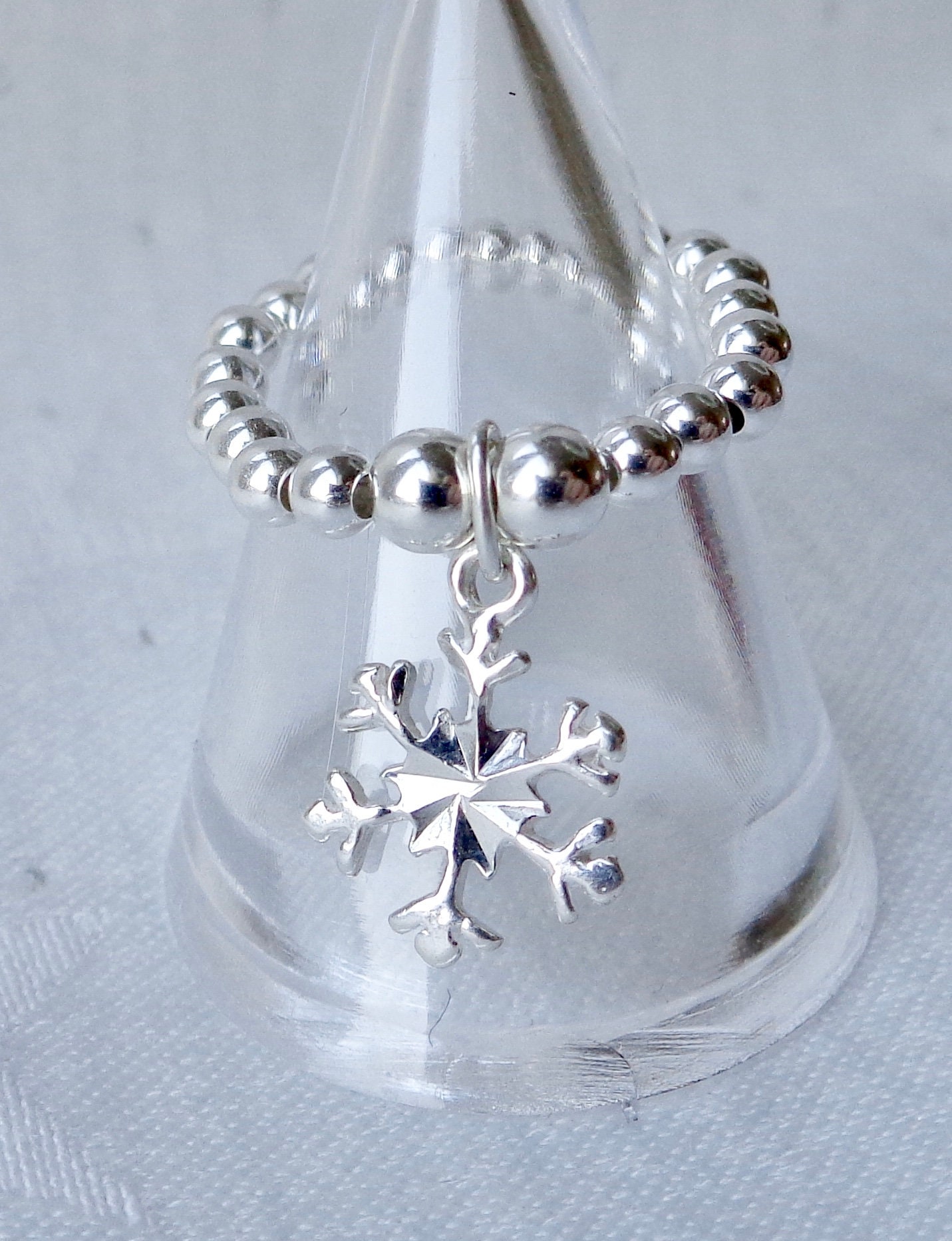 Snowflake stretch and stack 925 Sterling Silver Bead Ring | Etsy