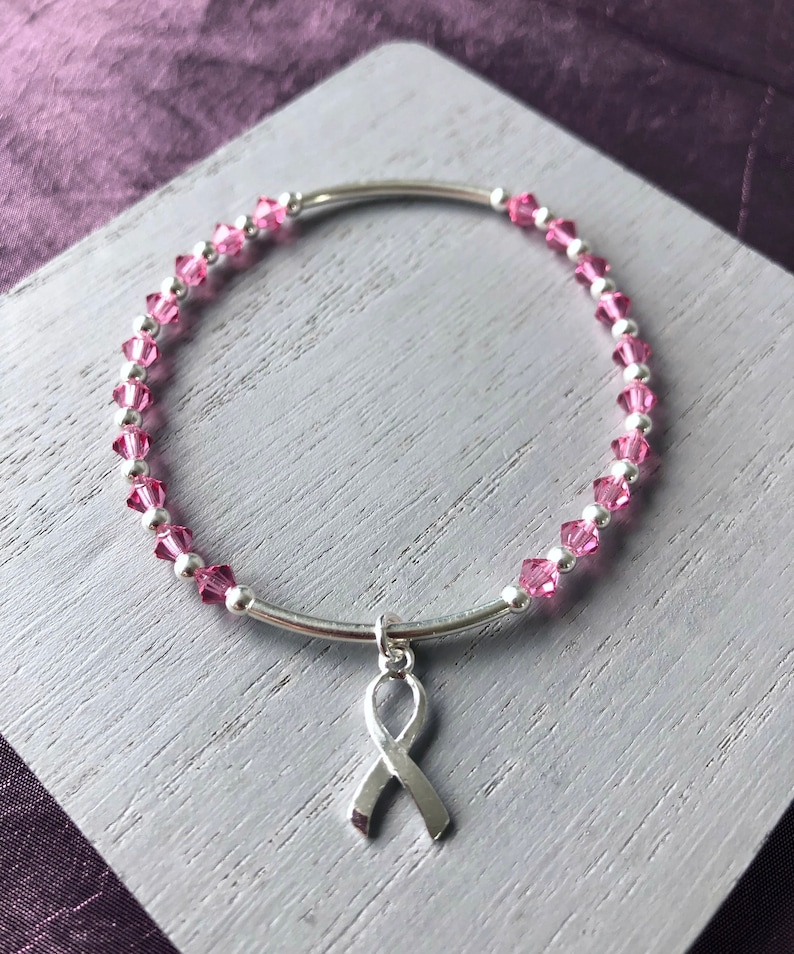 Sterling Silver Stretch Bracelet Breast Cancer Awareness | Etsy