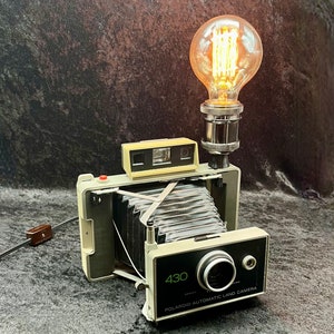 Vintage 1972 Polaroid Camera Lamp With Round Edison Bulb - Etsy