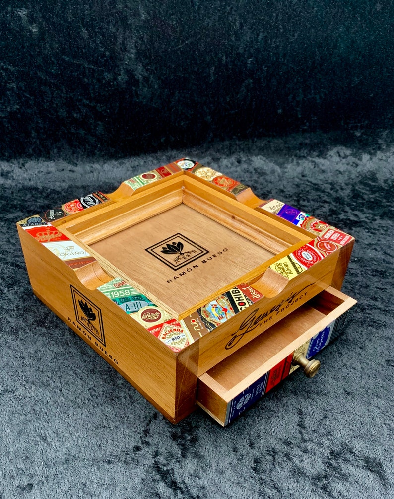 Genesis Project Cigar Box Ashtray with Draw and Cigar Band Art | Etsy