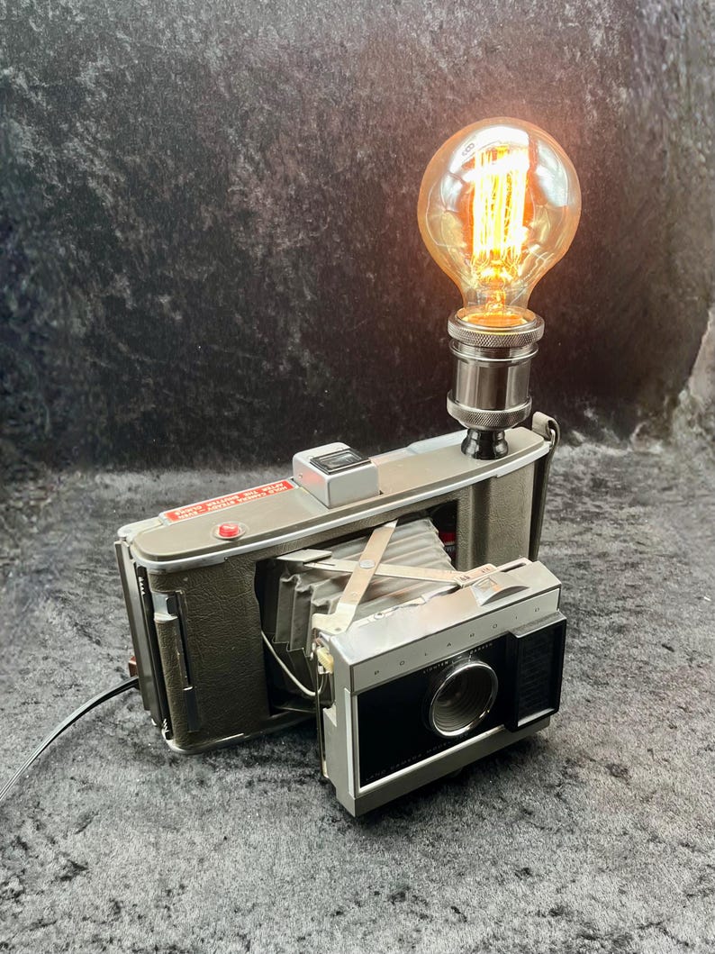 Vintage 1961 Polaroid Land Camera Lamp With Round Edison Bulb - Etsy