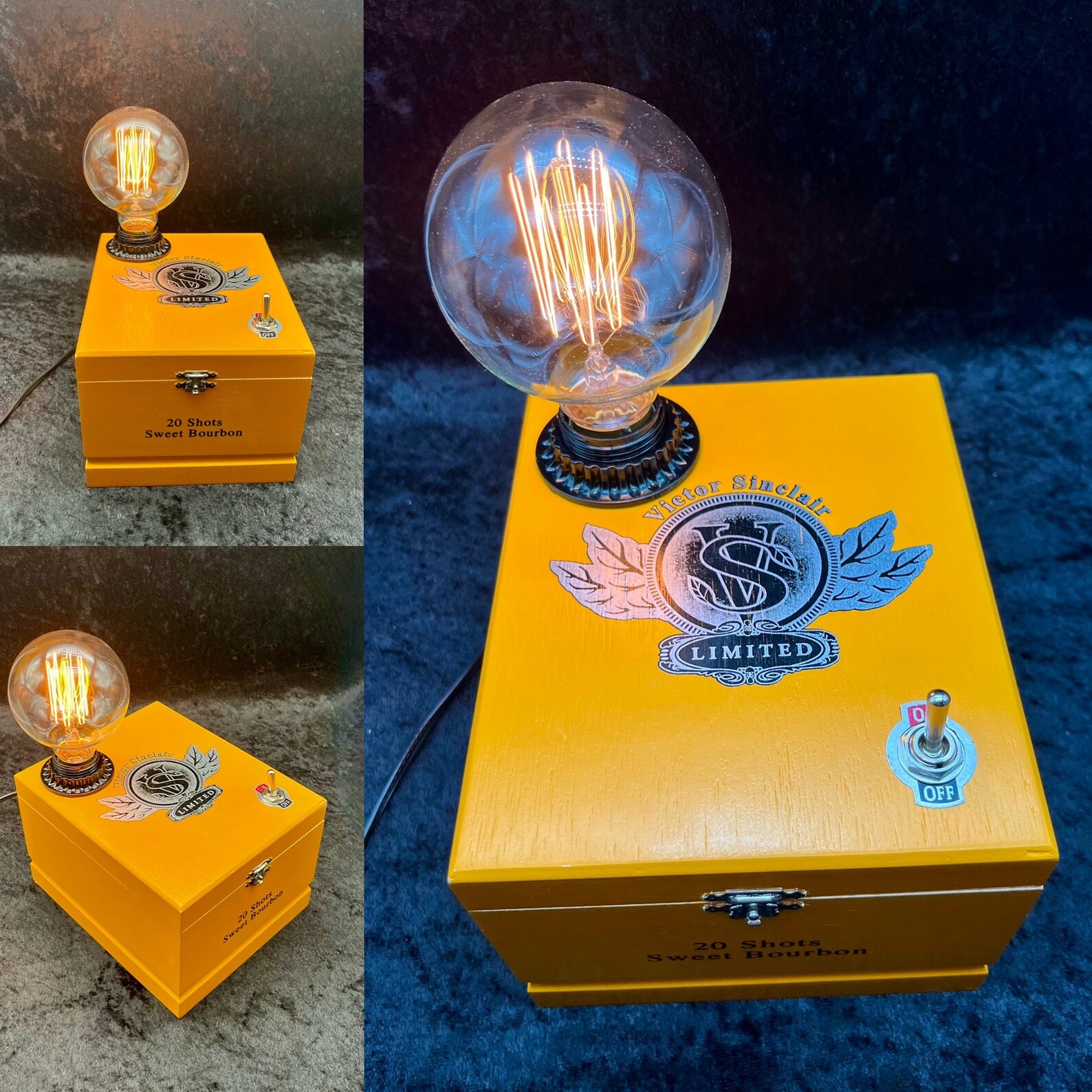Victor Sinclair Cigar Box Lamp With Round Edison Bulb - Etsy
