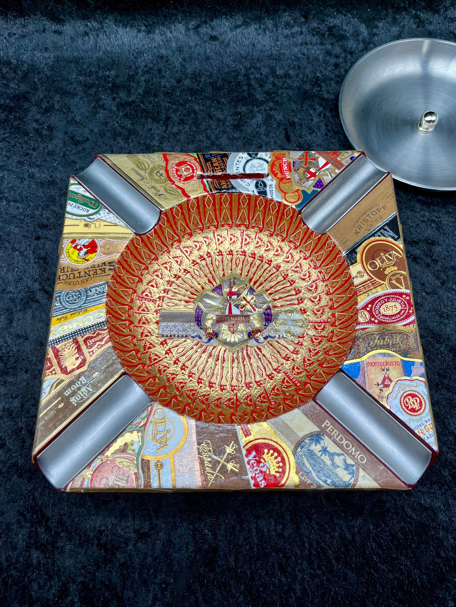 Cigar Ashtray With Cutter and Cigar Band Art - Etsy