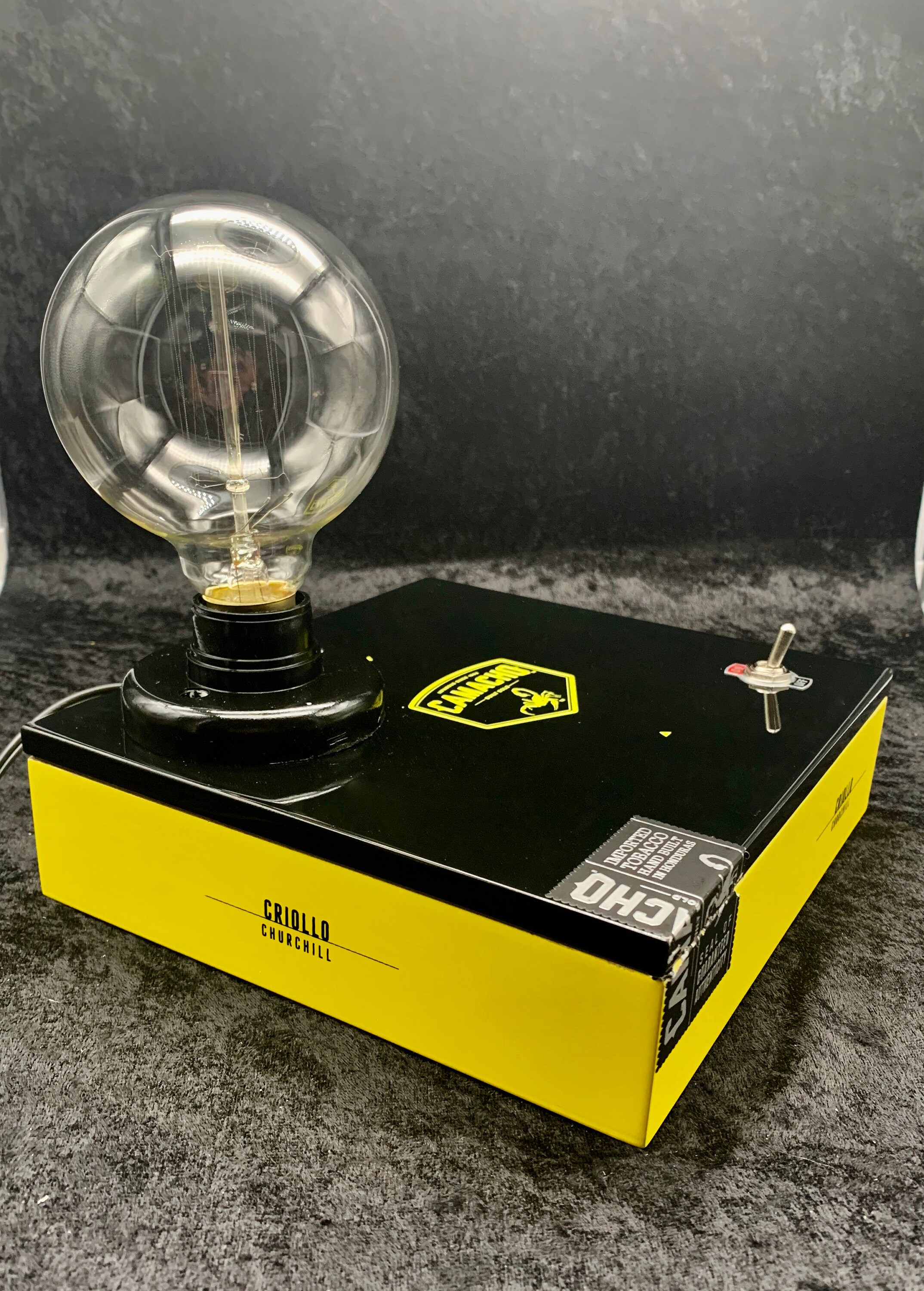 Camacho Cigar Box Lamp With Round Edison Bulb | Etsy