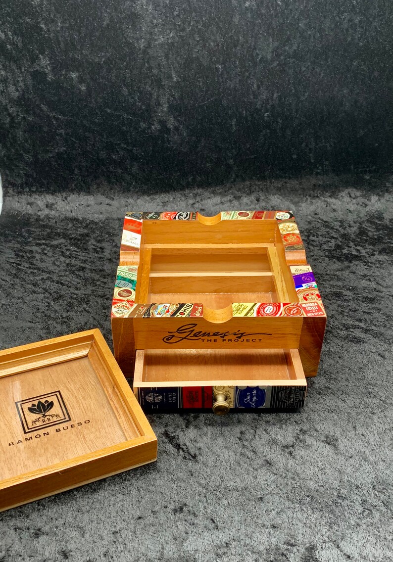 Genesis Project Cigar Box Ashtray with Draw and Cigar Band Art | Etsy