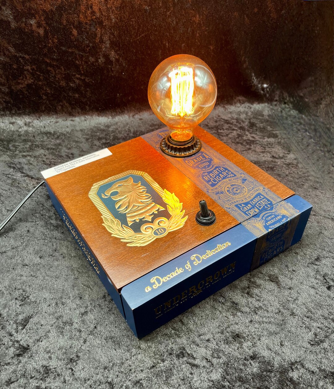 Undercrown Cigar Box Lamp With Round Edison Bulb - Etsy
