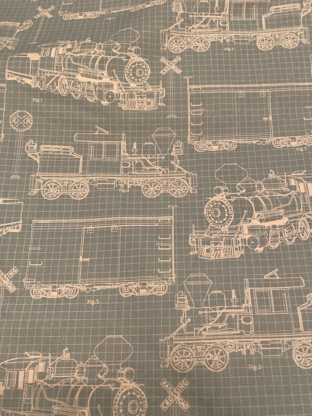 Railroad Train Vintage Train Fabric Quilting Micheal Shelton Blueprint ...