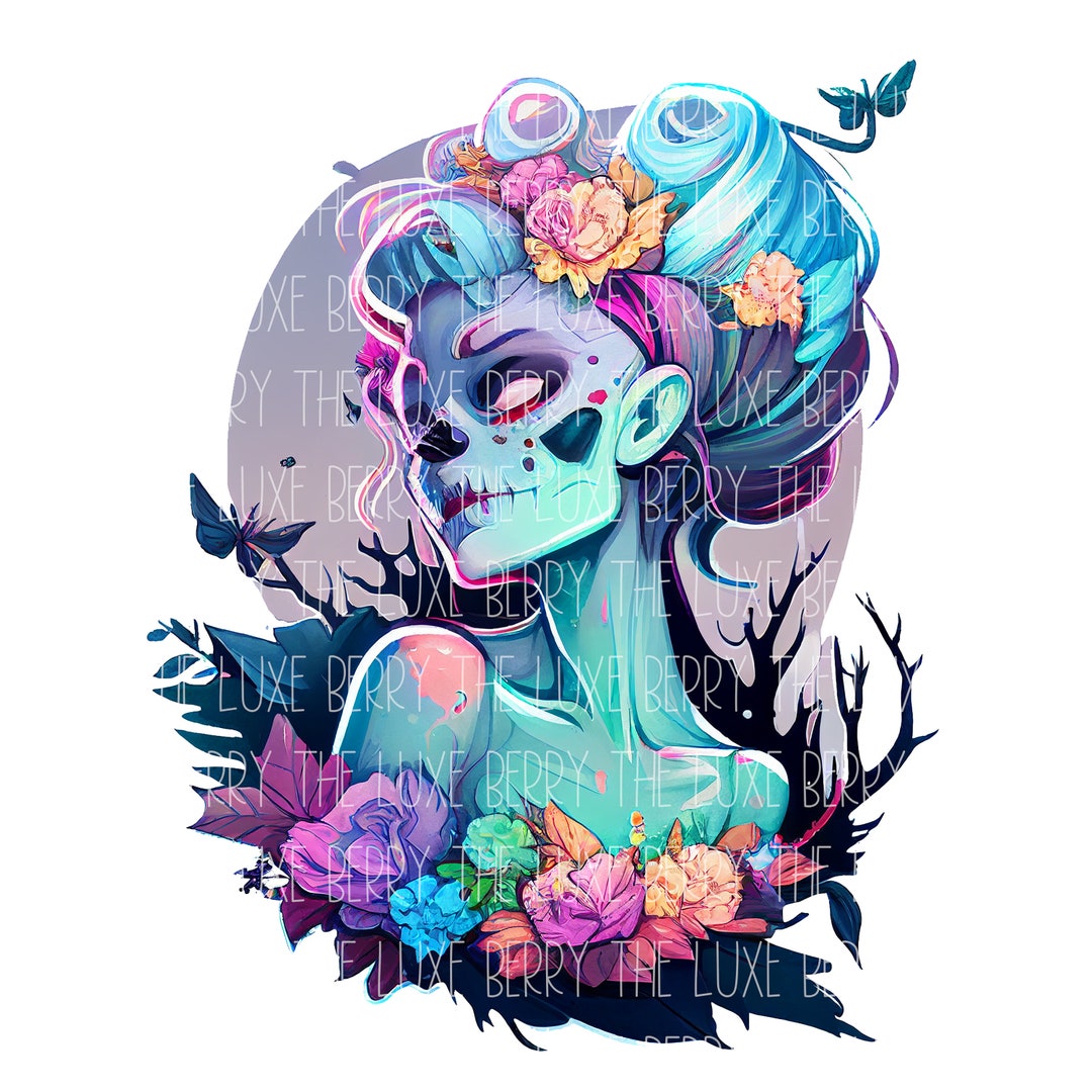 Instant Digital Download Undead Zombie Pin up With Neon Flowers PNG ...