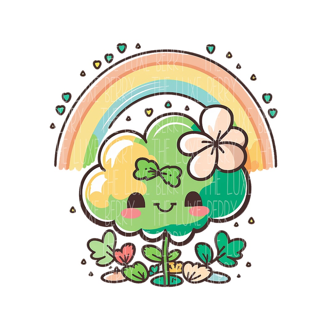 Instant Digital Download Cute Kawaii Shamrock 4 Leaf Clover With ...