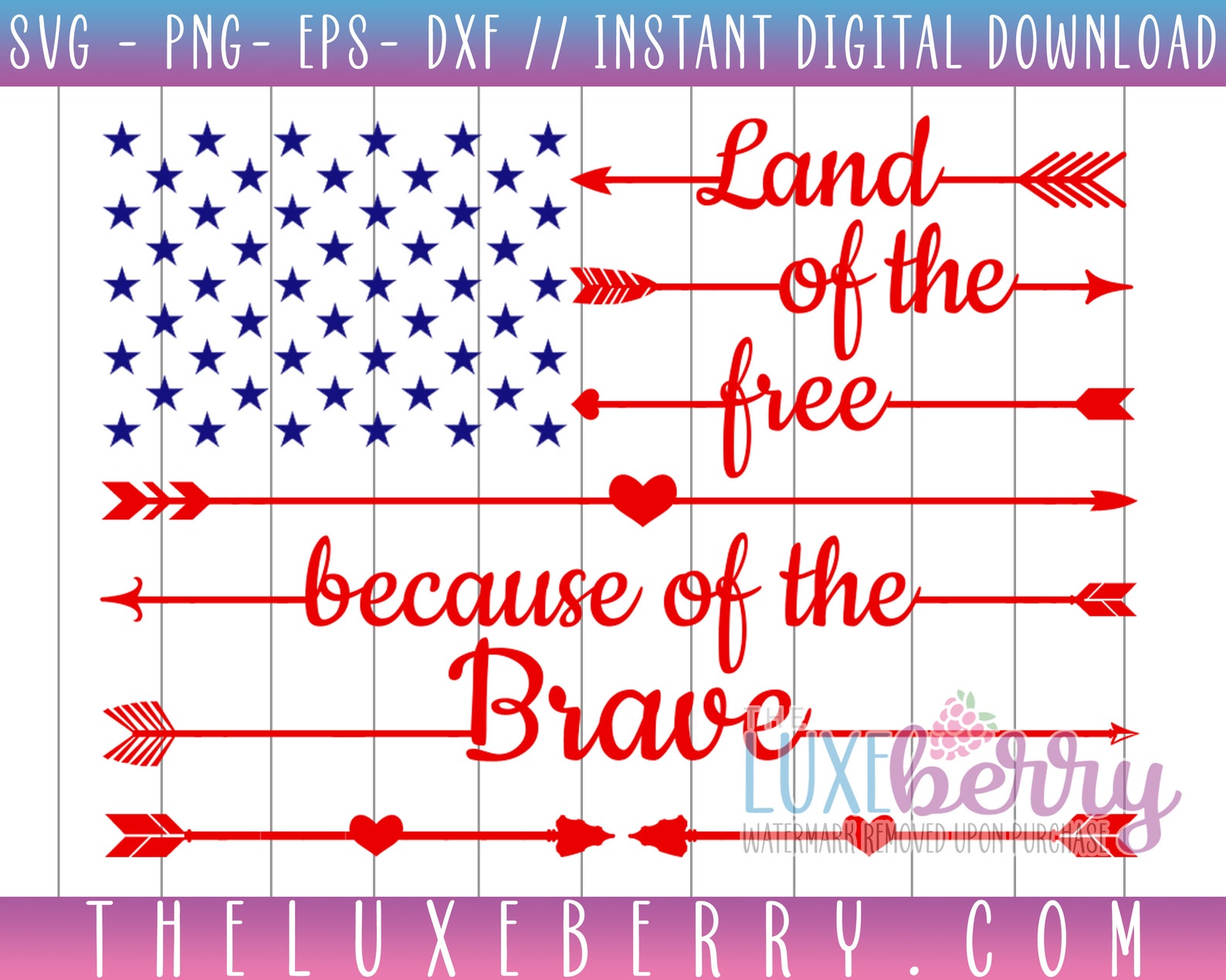 Land of the Free Because of the Brave SVG EPS DFX American - Etsy